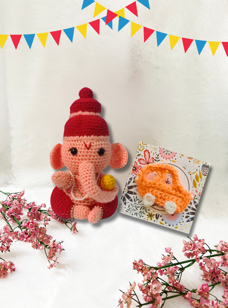 Handmade Crochet Car Rakhi with Ganesha Toy – loophoopkids